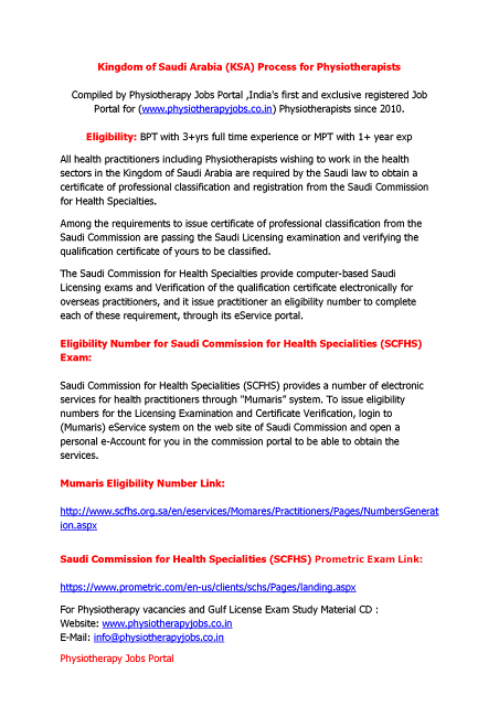 Physiotherapy JOBS: Kingdom of Saudi Arabia: Saudi Commission for ...