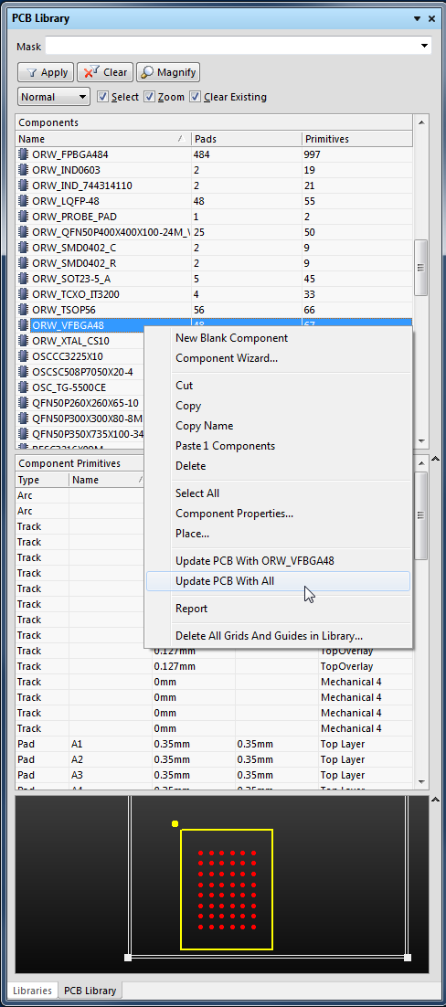 Altium PCB Designer: Update PcbDoc From PcbLib