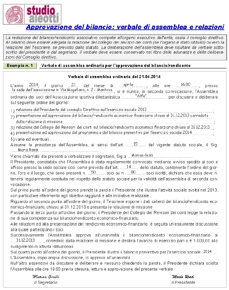 E' tempo di bilancio annuale per le Associazioni E' tempo di bilancio annuale per le Associazioni