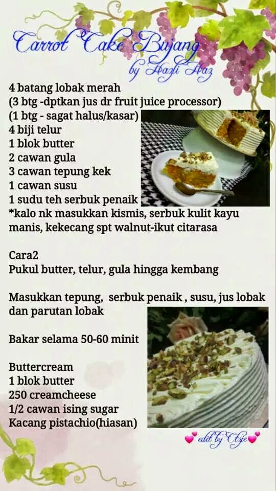 ♥Corat Coret Nusha ♥: Resepi Bergambar : Carrot Cake Bujang