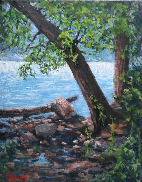 Fine Art by Pat Koscienski: New Cumberland Spillway - acrylic plein air ...