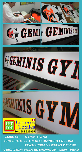 LETREROS TOTALES: LETRERO LUMINOSO EN LONA TRASLUCIDA " GEMINIS GYM ...