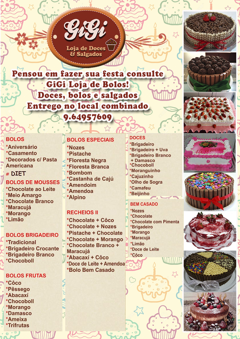 Veja nossa lista de bolos e docinhos