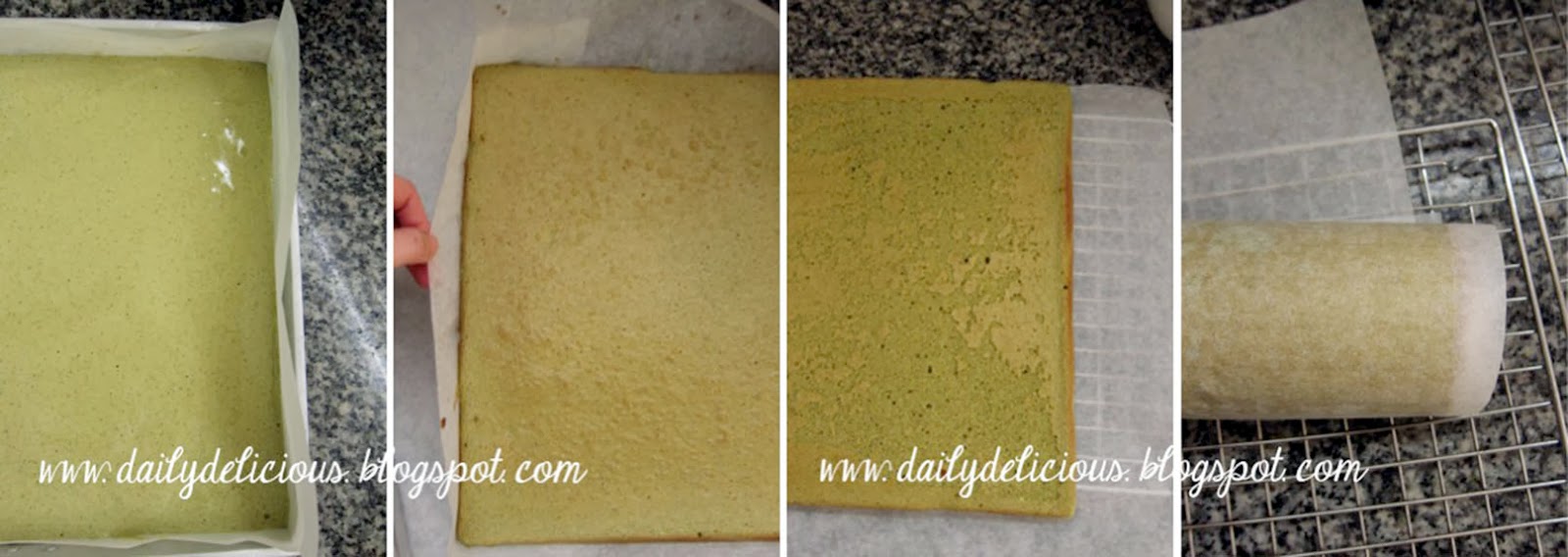 dailydelicious: Soft Green tea Roll with White chocolate cream filling