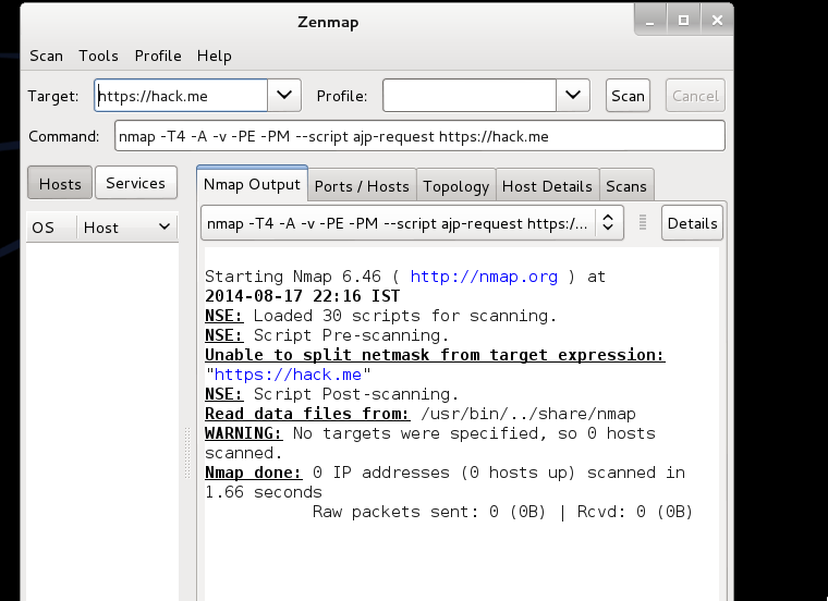 MELIORATE: Zenmap:GUI for NMAP@Kali Linux