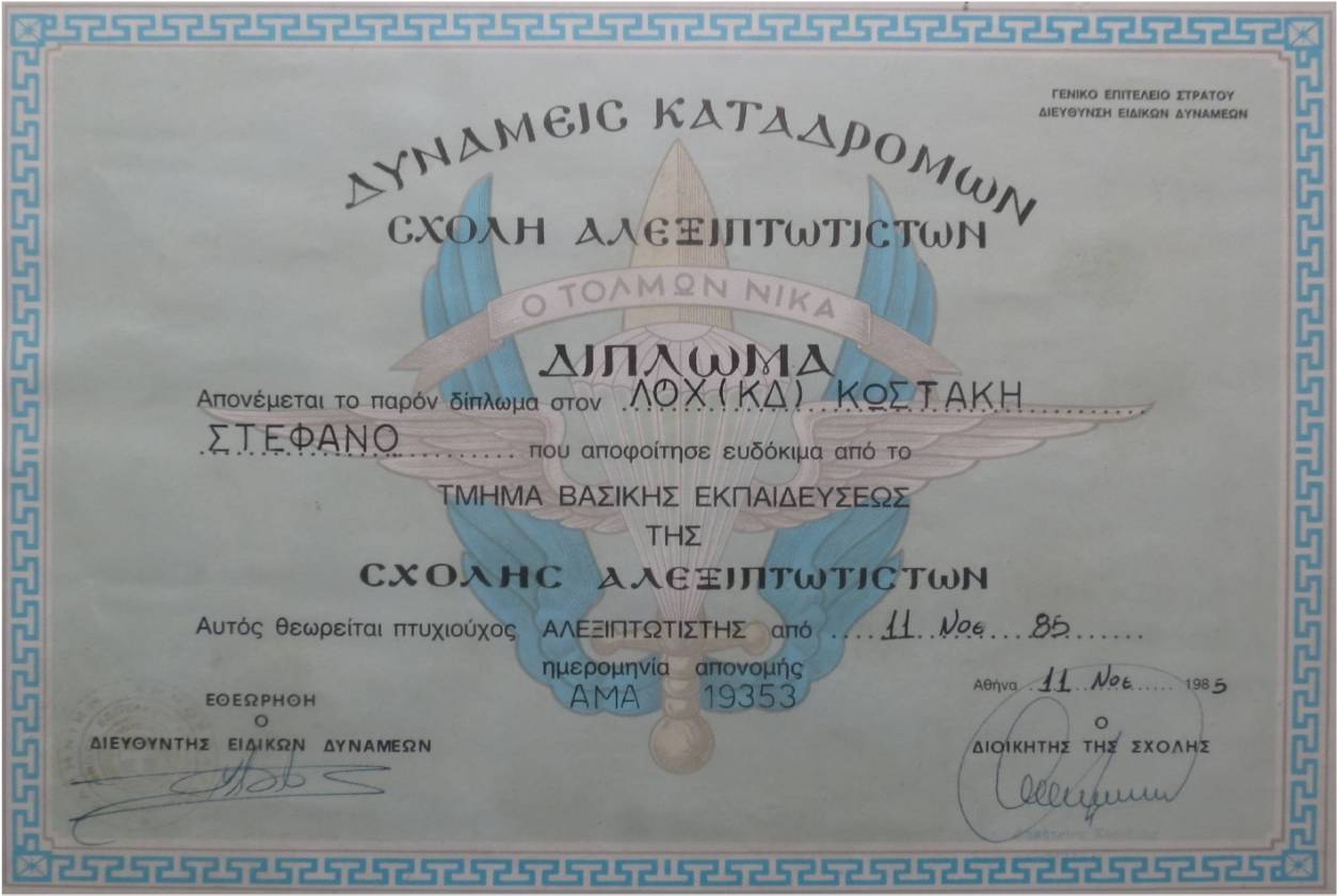 ΕΦΗΜΕΡΙΔΑ ΤΩΝ ΕΙΔΙΚΩΝ ΔΥΝΑΜΕΩΝ: Σχολή Αλεξιπτωτιστών, ..32 χρόνια πριν!