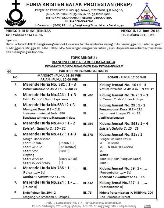 Jadwal Ibadah: Tata Ibadah HKBP Cengkareng