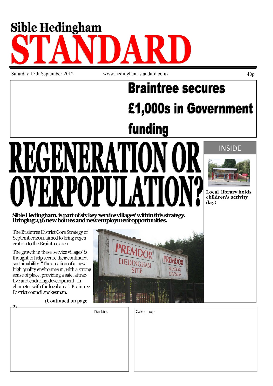 A2 Media: First draft of newspaper