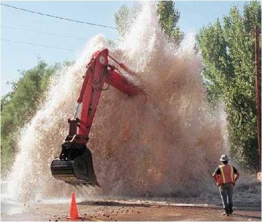 Industry Mayhem: Excavator Into Water Line