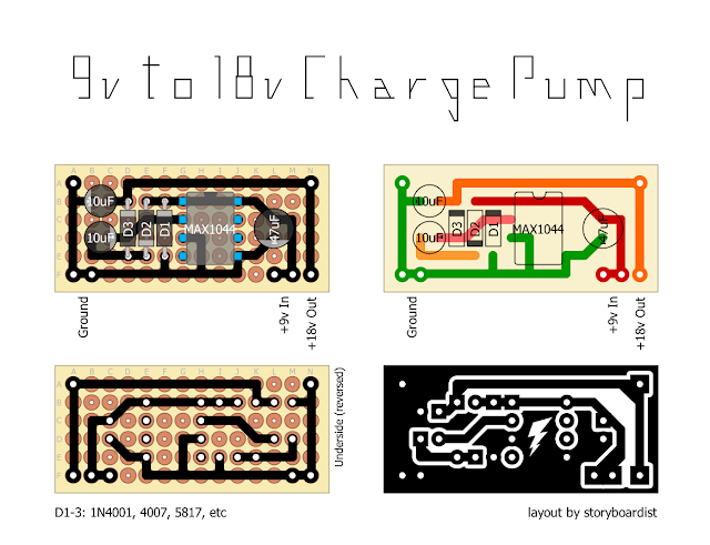 Perf and PCB Effects Layouts: 9v to 18v Charge Pump