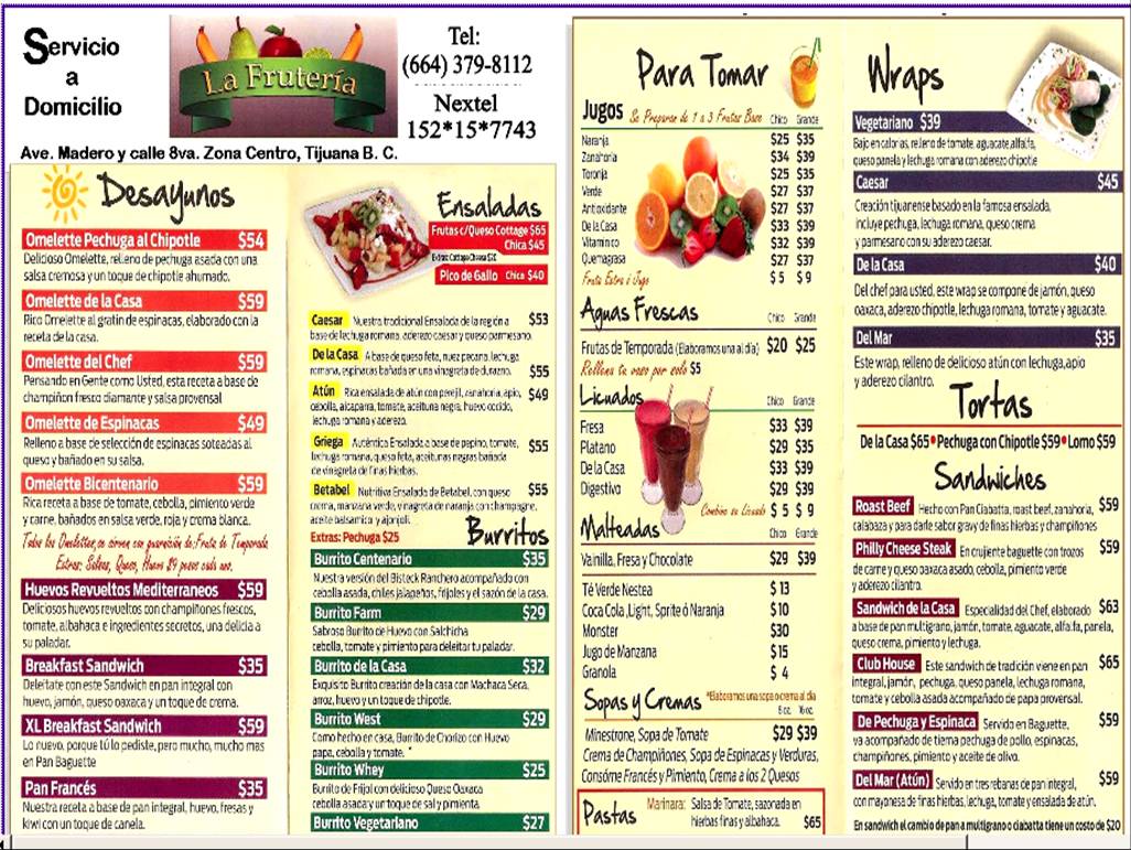 LA FRUTERIA: Menu