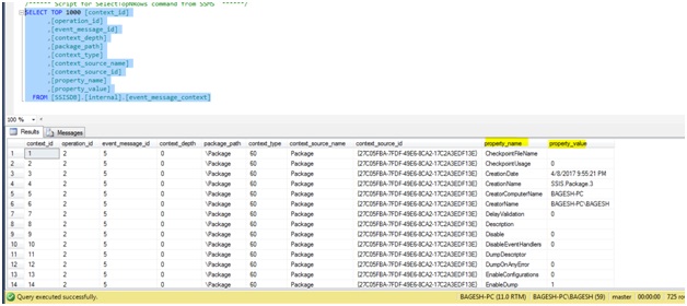 Microsoft Business Intelligence Event Messages Context Table In Ssisdb