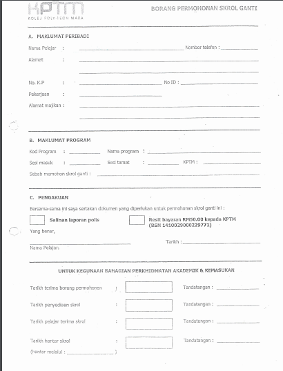 KOLEJ POLY-TECH MARA: TATACARA PERMOHONAN SKROL DAN TRANSKRIP GANTIAN