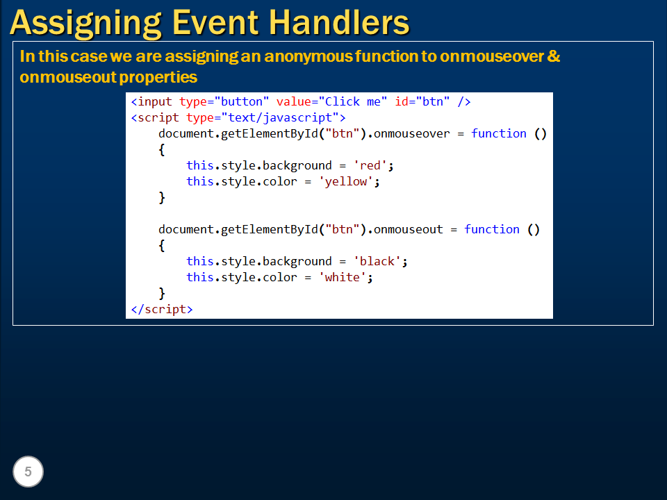 Sql Server Net And C Video Tutorial Assigning Event Handlers In Javascript Using Dom Object