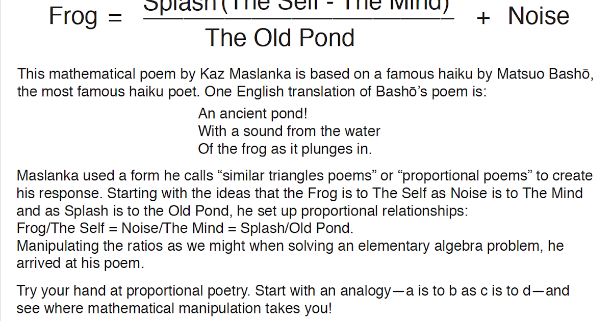 Mathematical Poetry: Basho Inspired Mathematical Poem included in the ...