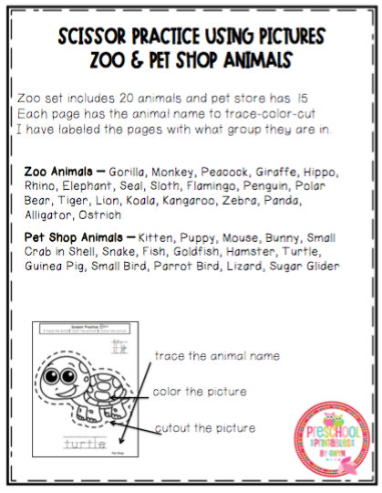 Scissor Practice Zoo & Pet Shop "No Prep" ~ Preschool Printables
