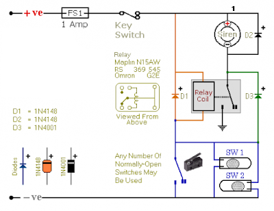 Relay Based Motorcycle Alarm Circuit Diagrams | circuitsan-youtube