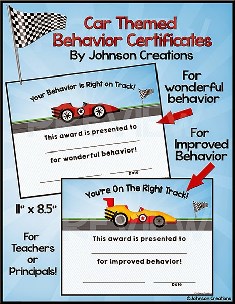 Johnson Creations: Car Themed Behavior Certificates