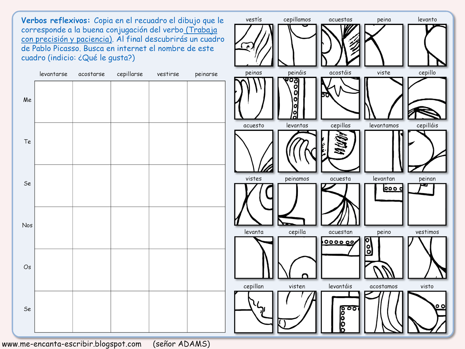 Me encanta escribir en español: Dibujo conjugando: un cuadro de Pablo ...