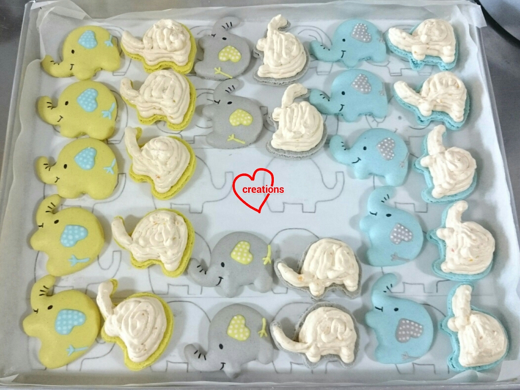 Loving Creations for You: Elephant Macarons with Salted Egg Custard and ...