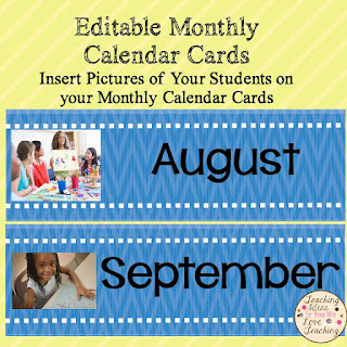 Classroom Freebies Too: Editable Monthly Calendar Cards