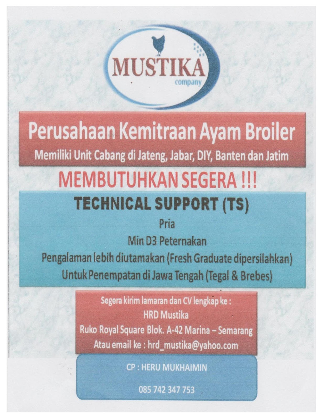 Lowongan Peternakan Februari PT MUSTIKA JAYA LESTARI | Lowongan Peternakan