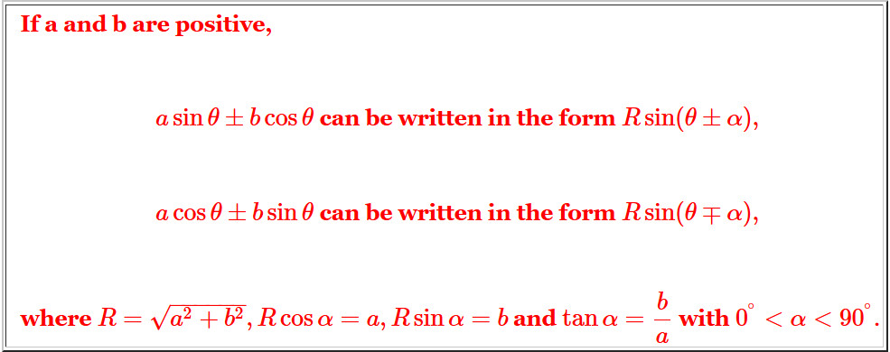 A sin θ ± B cos θ = C and Maximum and Minimum Range of Sine Function ...