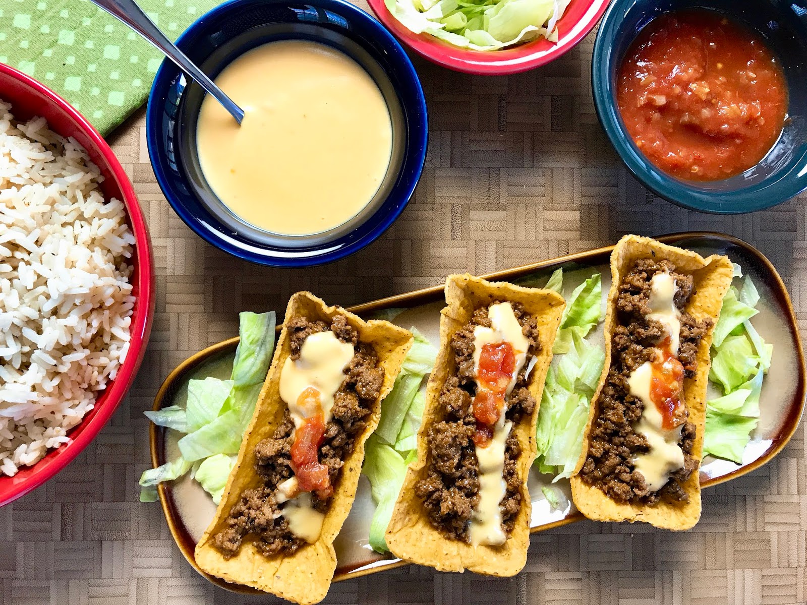 Beef Taco Flats with Cheddar Cheese Sauce