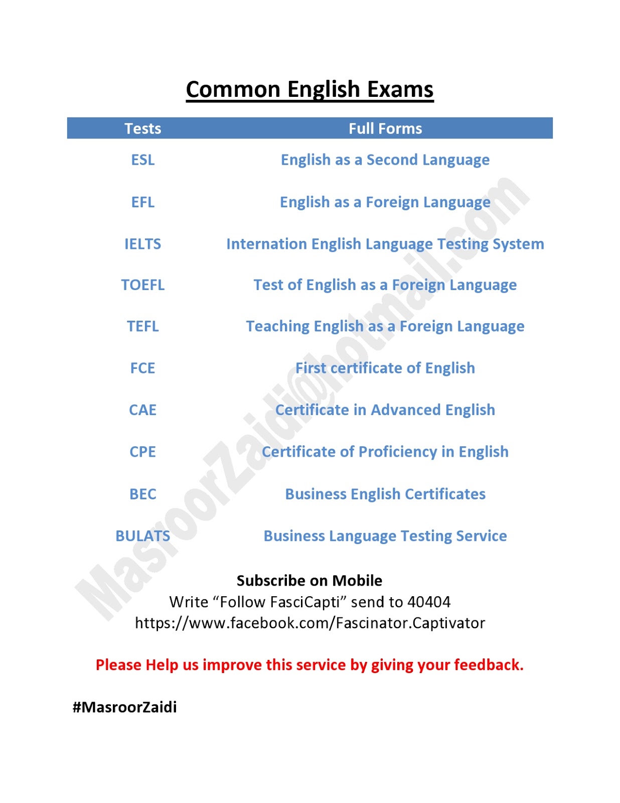 English Language Assimilators: Common English Exams