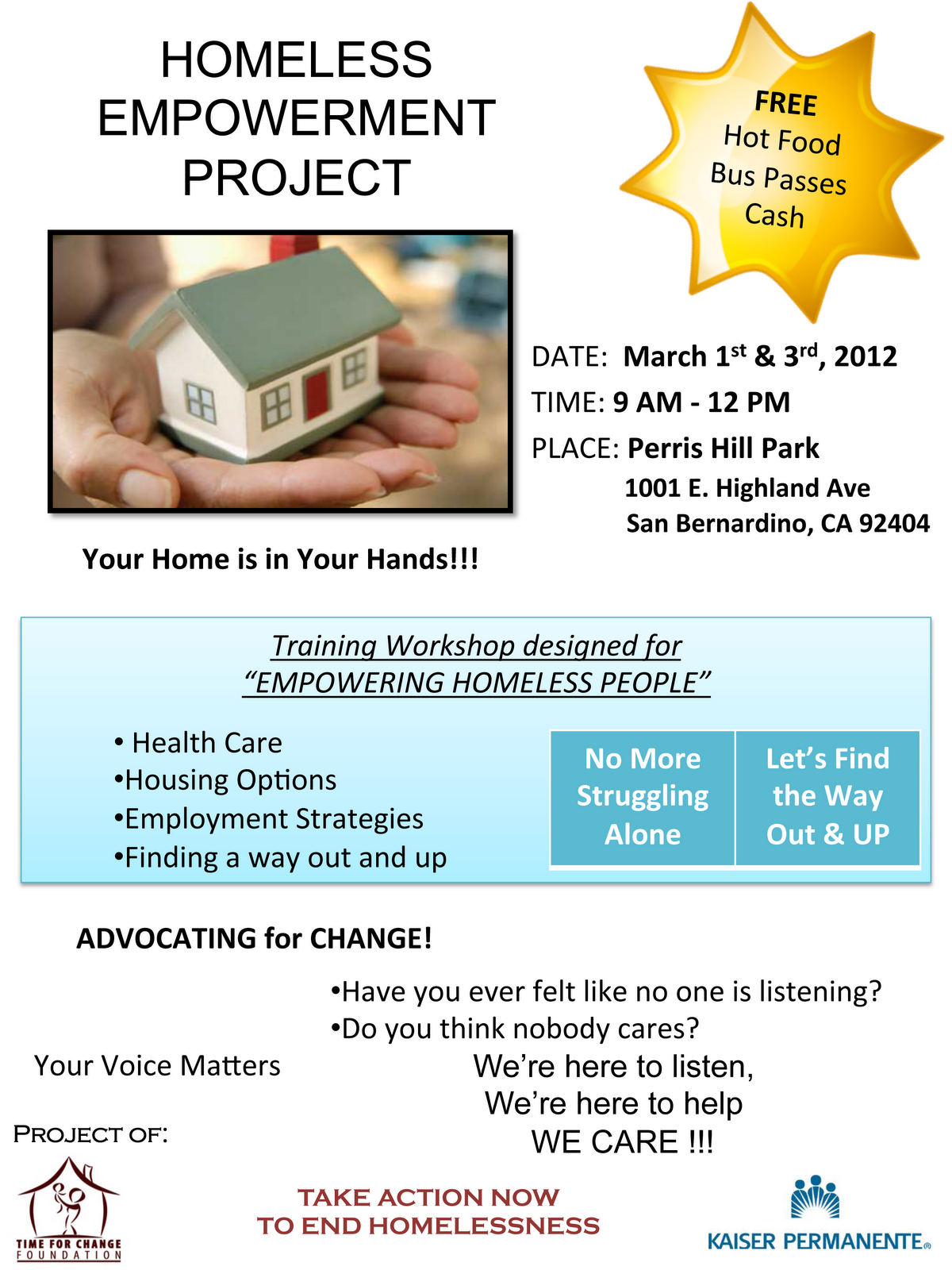 Take Action California: Homeless Empowerment Project: Volunteers Wanted!