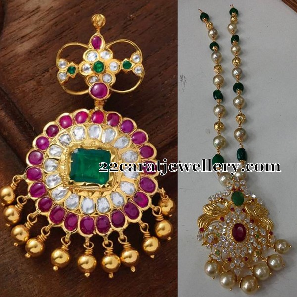 Beads Set with CZ Temple Locket - Jewellery Designs