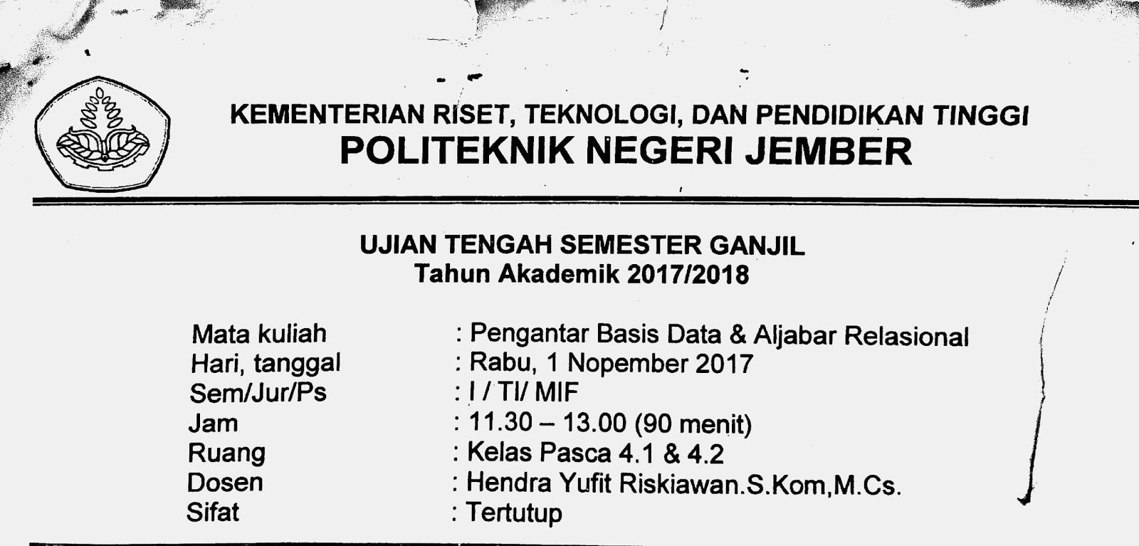Soal dan Jawaban UTS Semester Ganjil Pengantar Basis Data dan Aljabar ...