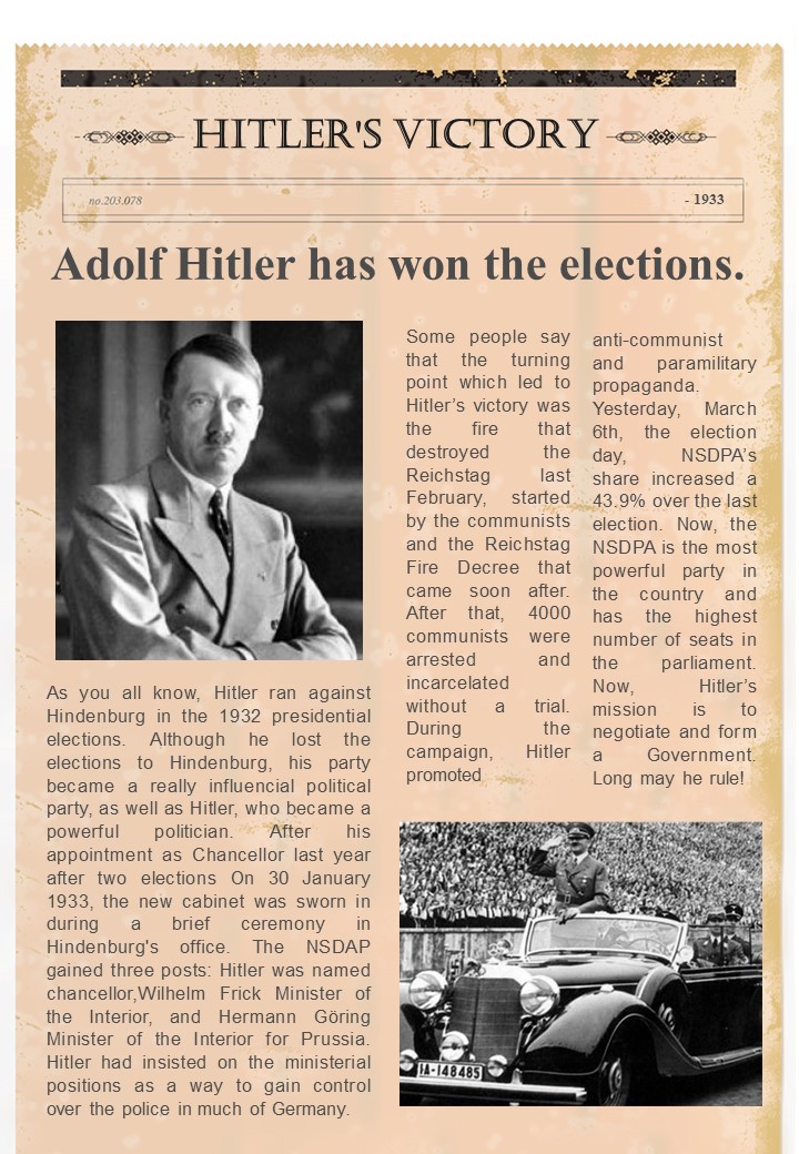 The Historical Newspaper Project: GROUP 2- HITLER´S VICTORY
