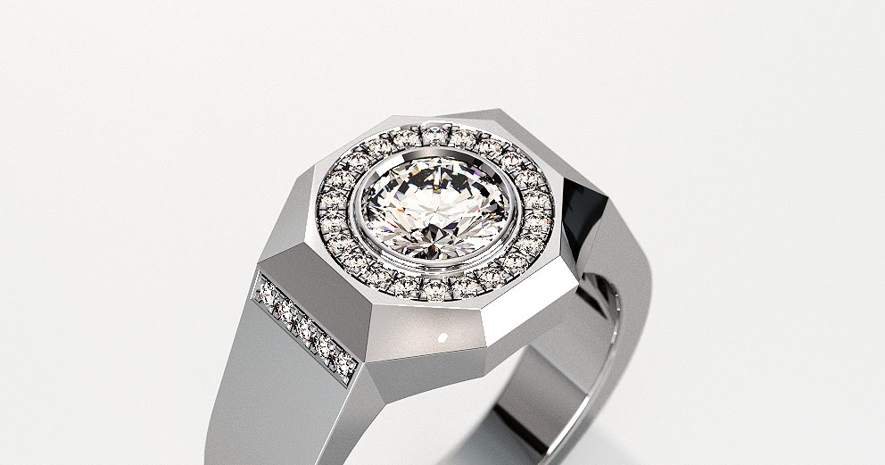 Gold.Art. 3D collection: Men's ring with round gemstone