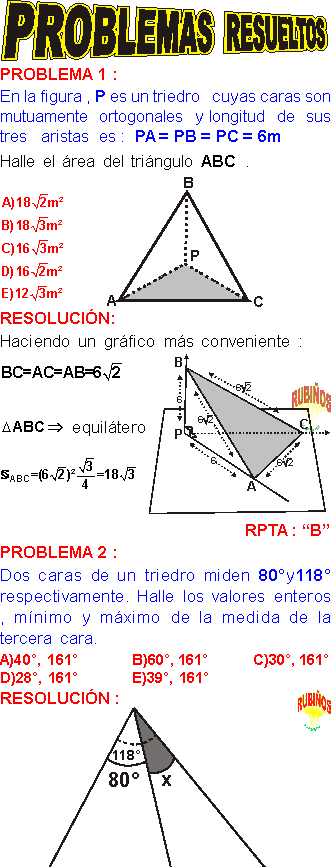 ÁNGULOS EN EL ESPACIO DIEDRO TRIEDRO ÁNGULO POLIEDRO PROBLEMAS ...