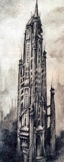 Towering BATMAN 1989 Gotham City Concept Art by Anton Furst and Nigel ...