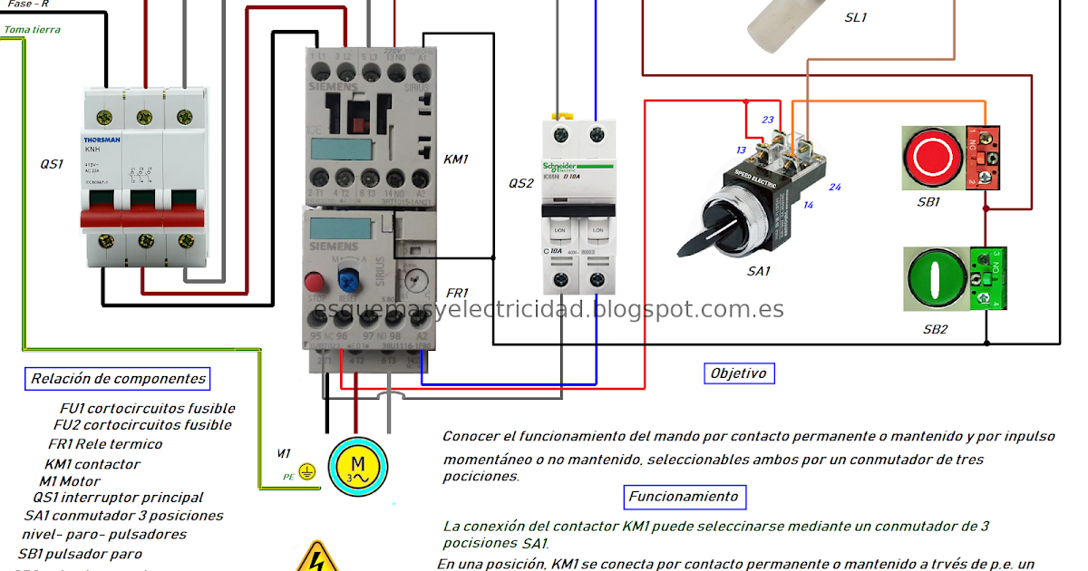 Esquemas eléctricos: Funcionamiento del mando por contacto permanente o ...
