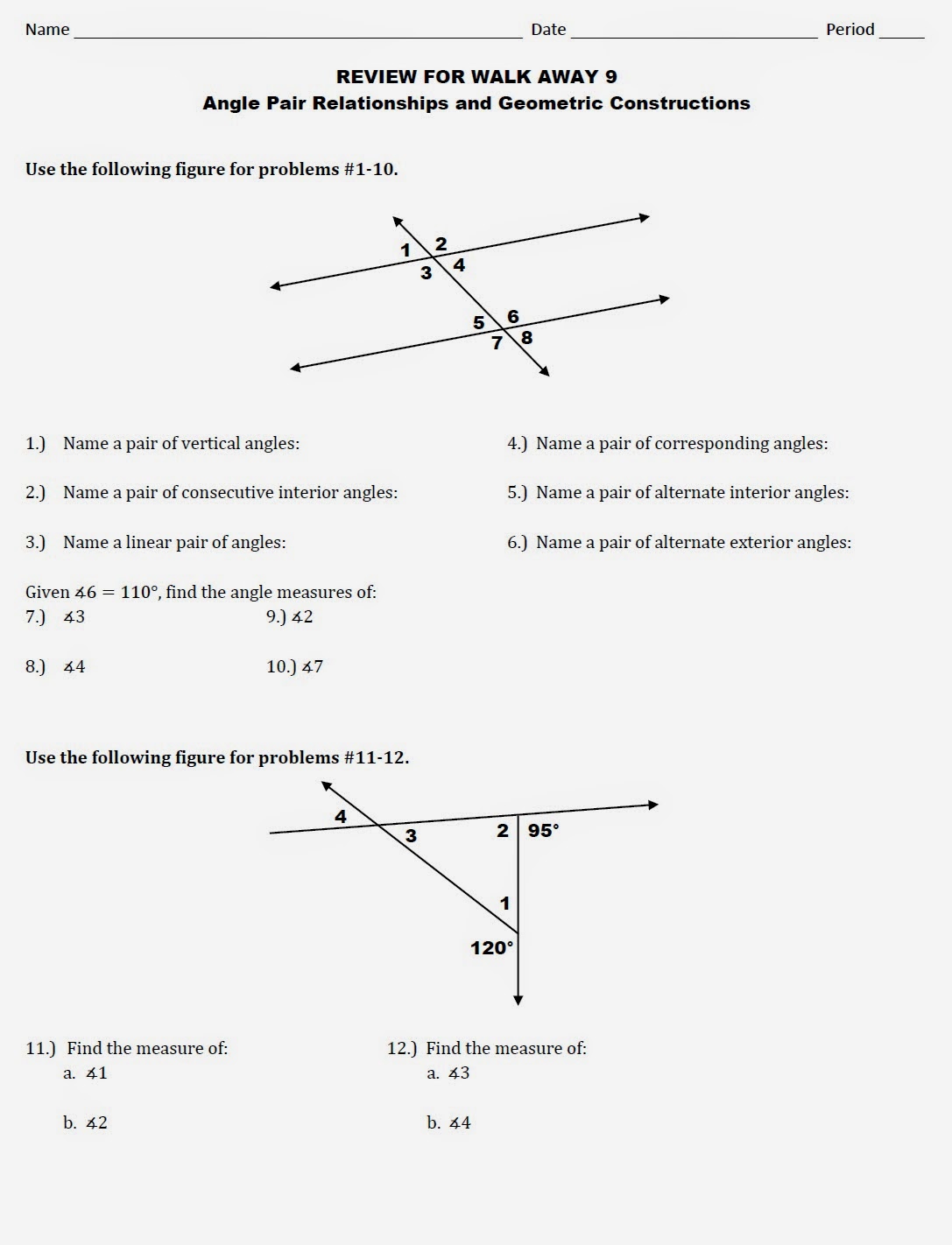 Mr. Matt's Math Classes: Assignment - Review for Walk Away 9