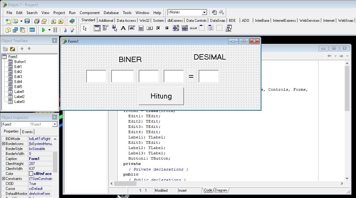 Contoh Program Delphi untuk menghitung bilangan biner ke desimal