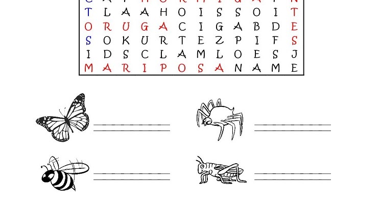 Cositas de AL y PT: Sopa de letras: Insectos