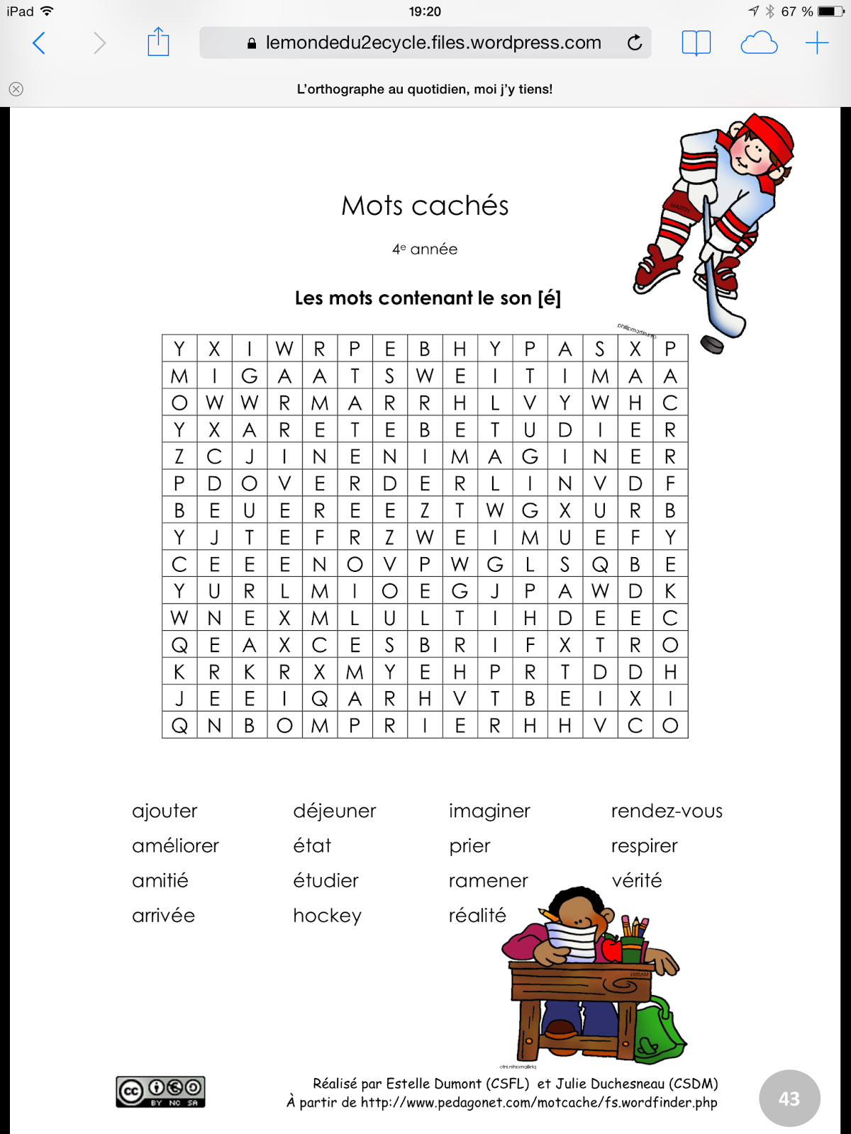 Bienvenue en 4e année: mots cachés