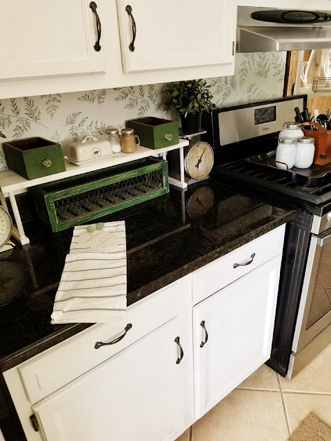 The Quaint Sanctuary: { DIY Cottage Kitchen Wallpaper Backsplash by ...
