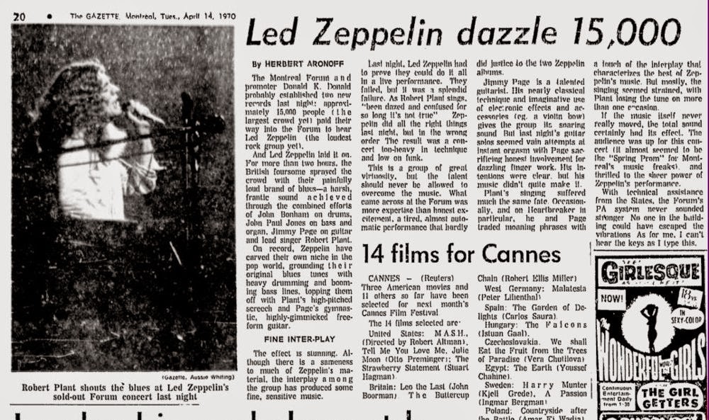 Rock & Roll Newspaper Press History: Led Zeppelin - The Montreal ...