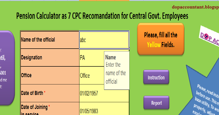 Pension Calculator as per 7th Pay Commission - DOP ACCOUNTANT