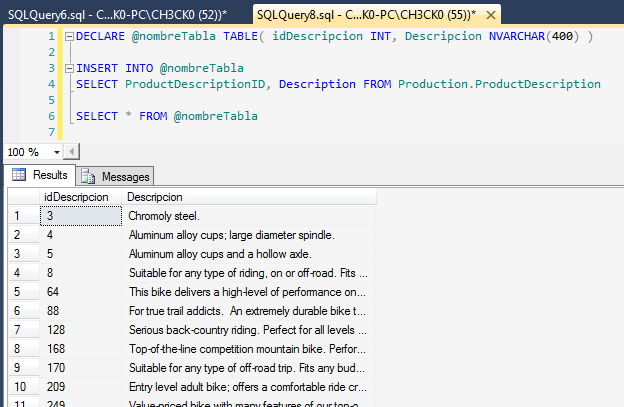 CREANDO TABLAS TEMPORALES ~ SQL SERVER