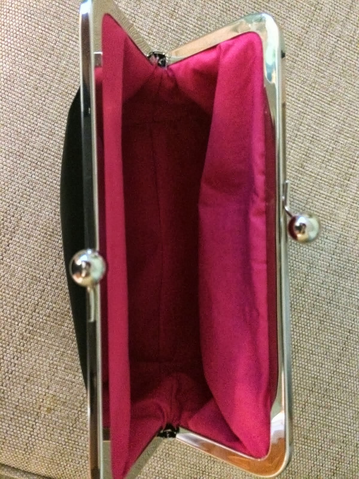 Stargazun Designs: Black Satin Metal Snap Top Frame Purse With Pink Lining