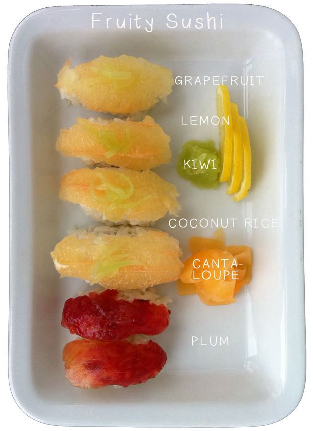 DE LUNARES Y NARANJAS: Sushi de frutas