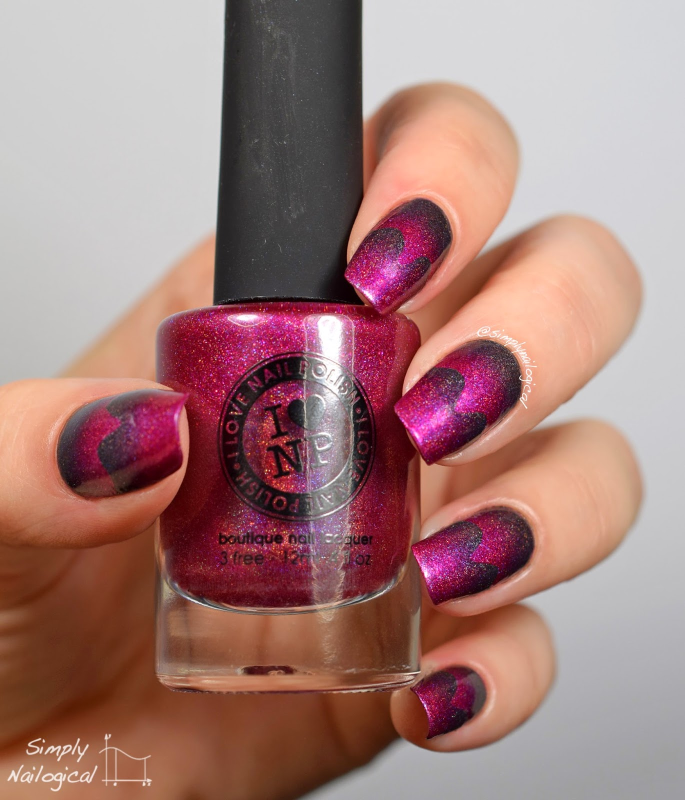 Simply Nailogical: Pink and grey holo fancy chevron scaled gradient