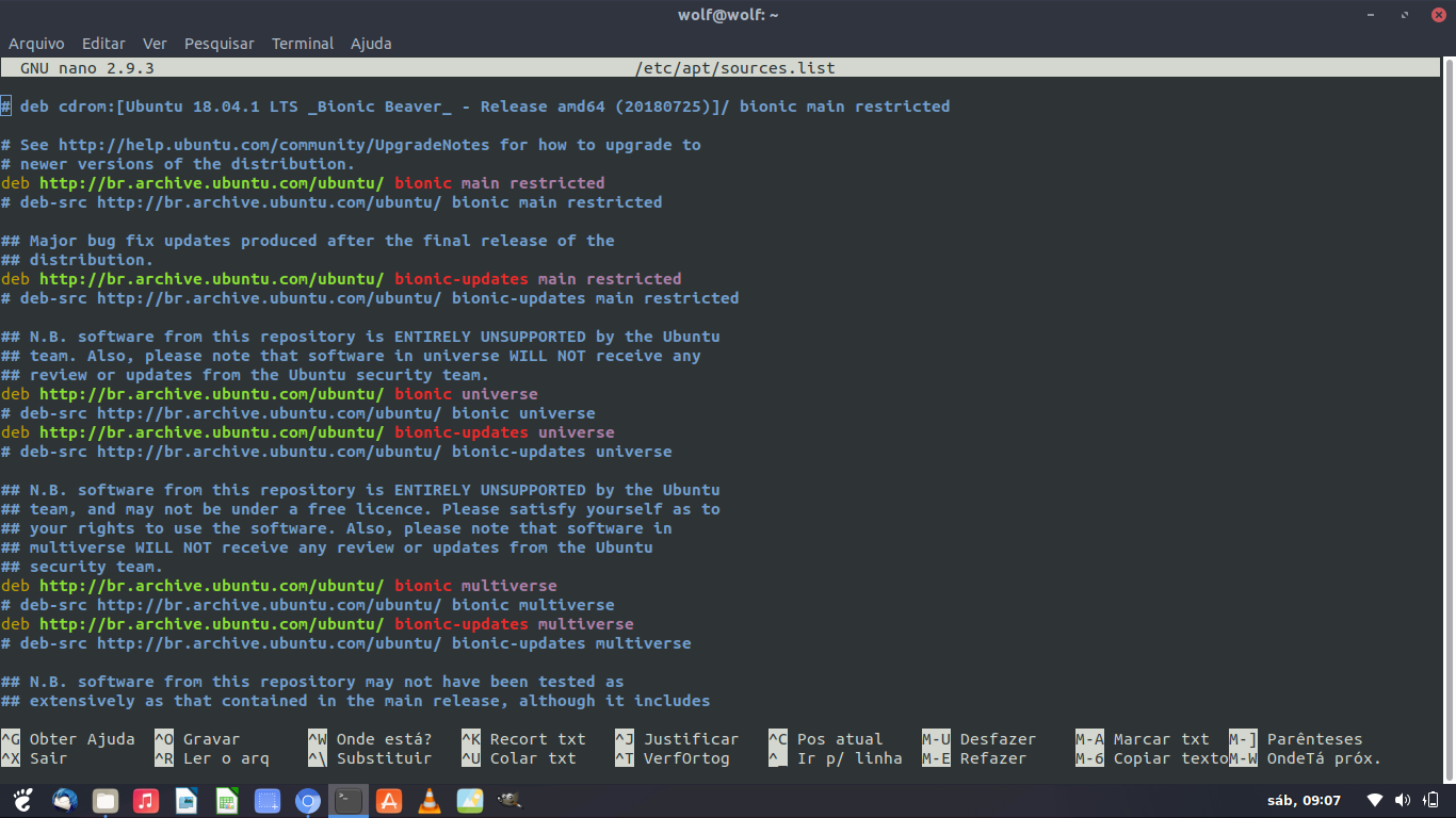 Resetar a sources.list do Ubuntu