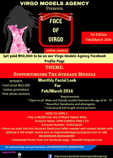 Virgo Models Agency Presents Face of Virgo Online monthly contest (Feb ...